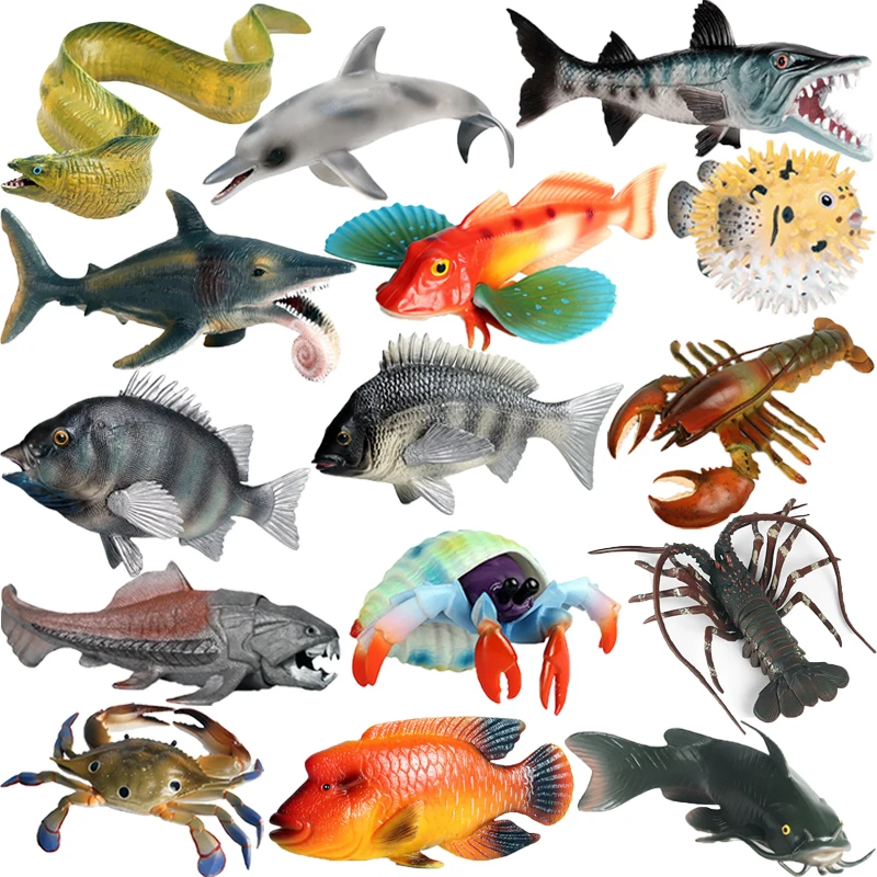 Simulation-Ocean-Animal-Figurine-Globefish-Crabs-Dolphins-Squid-Tilapia ...