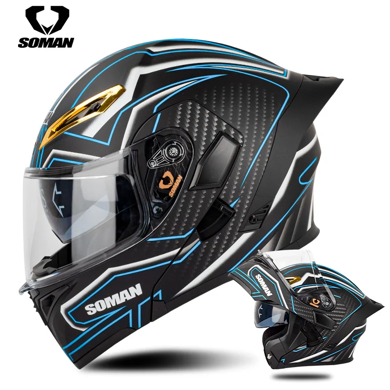 SOMAN-Motorcycle-Flip-Up-Helmet-Men-Women-Double-Sun-Visor-DOT-ECE ...