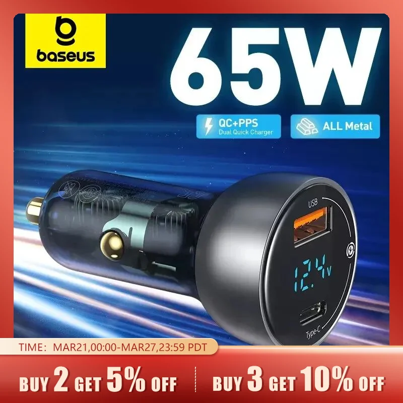 Baseus-65W-PPS-Car-Charger-USB-Type-C-Dual-Port-PD-QC-Fast-Charging-For ...