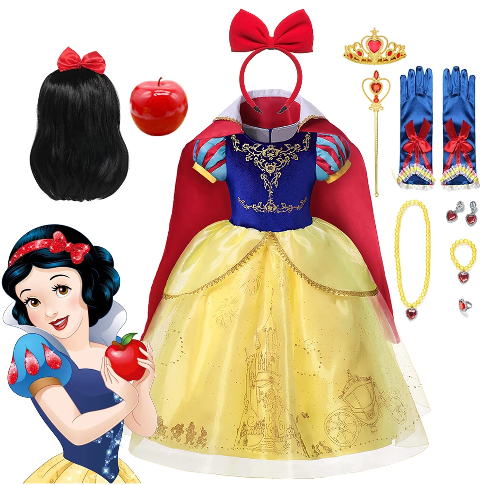 Girl-Snow-White-Dress-Kids-Deluxe-Embroidery-Gown-With-Cloak-Child ...