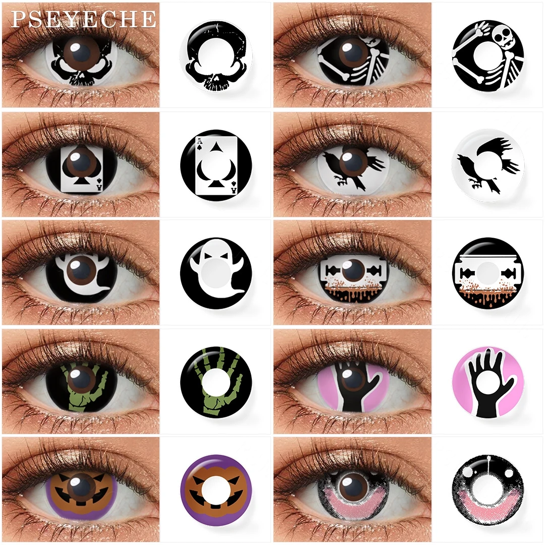 Pseyeche-Halloween-Contact-Lens-for-Eyes-1-Pair-Black-Skull-Halloween ...