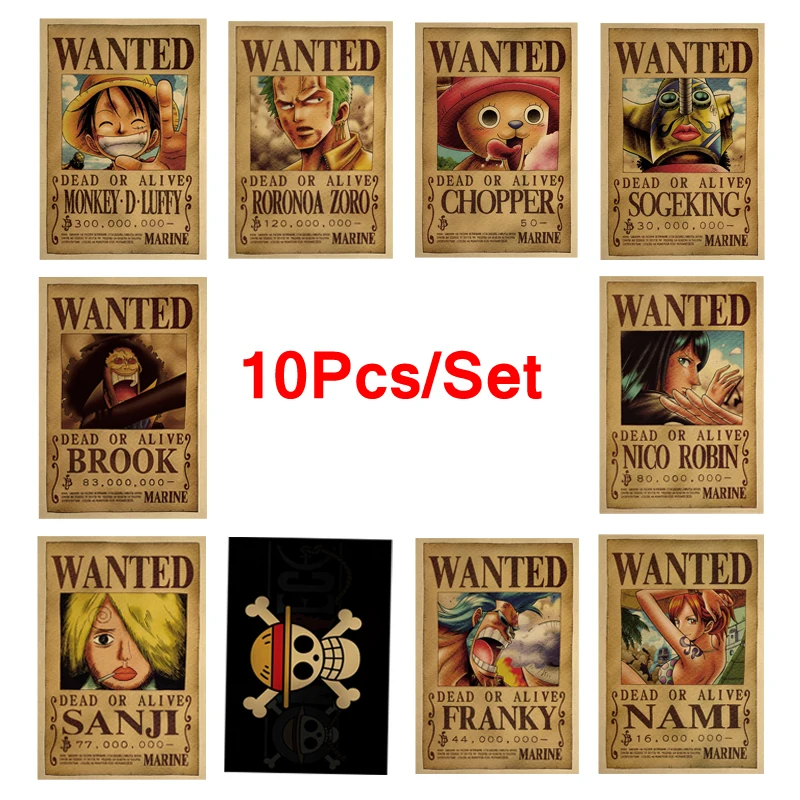 10Pcs-Set-One-Piece-Luffy-Kraft-Paper-Bounty-Poster-Zoro-Nami-Nico ...