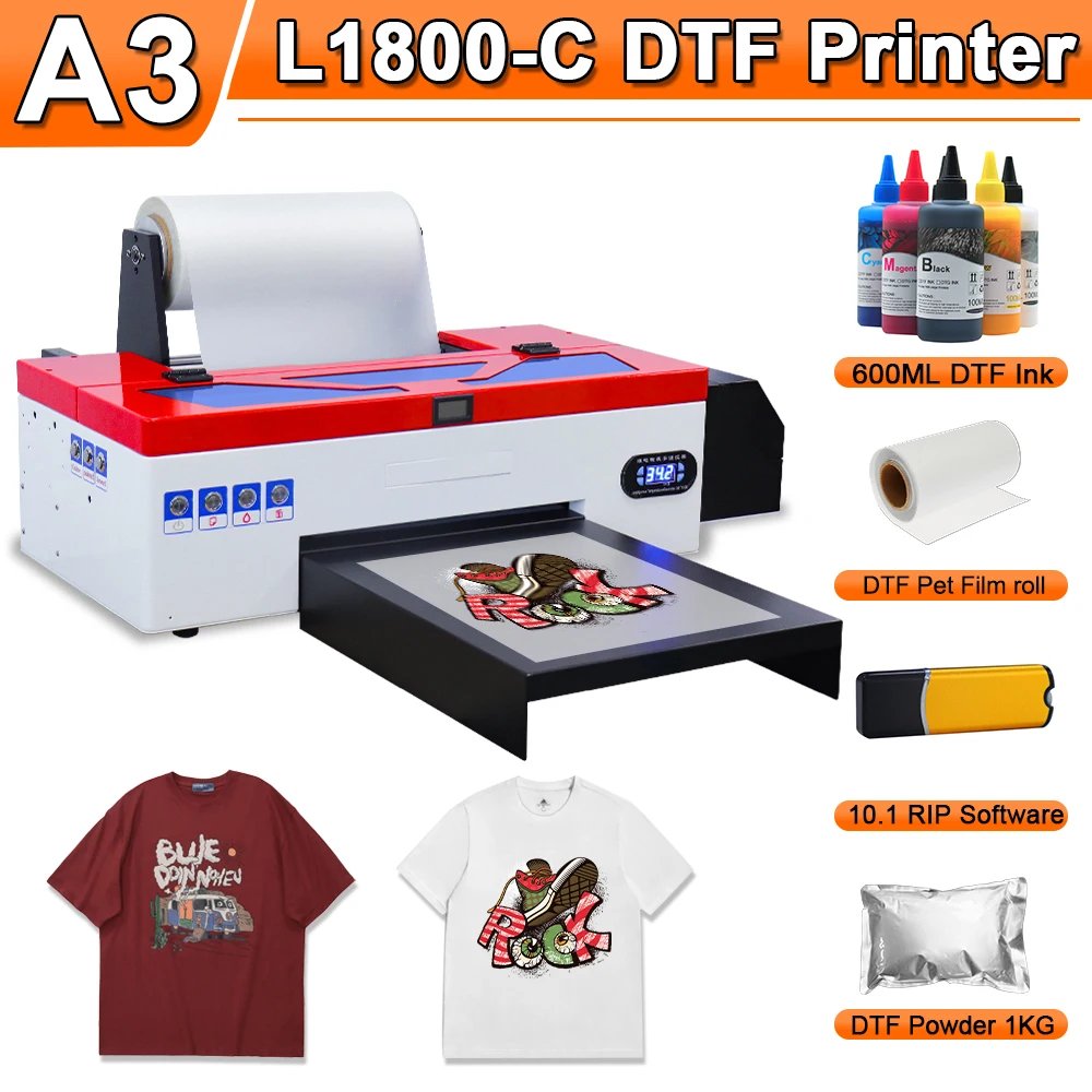 Impresora A3 DTF para impresora Epson L1800, transferencia directa a la película para sudaderas ...