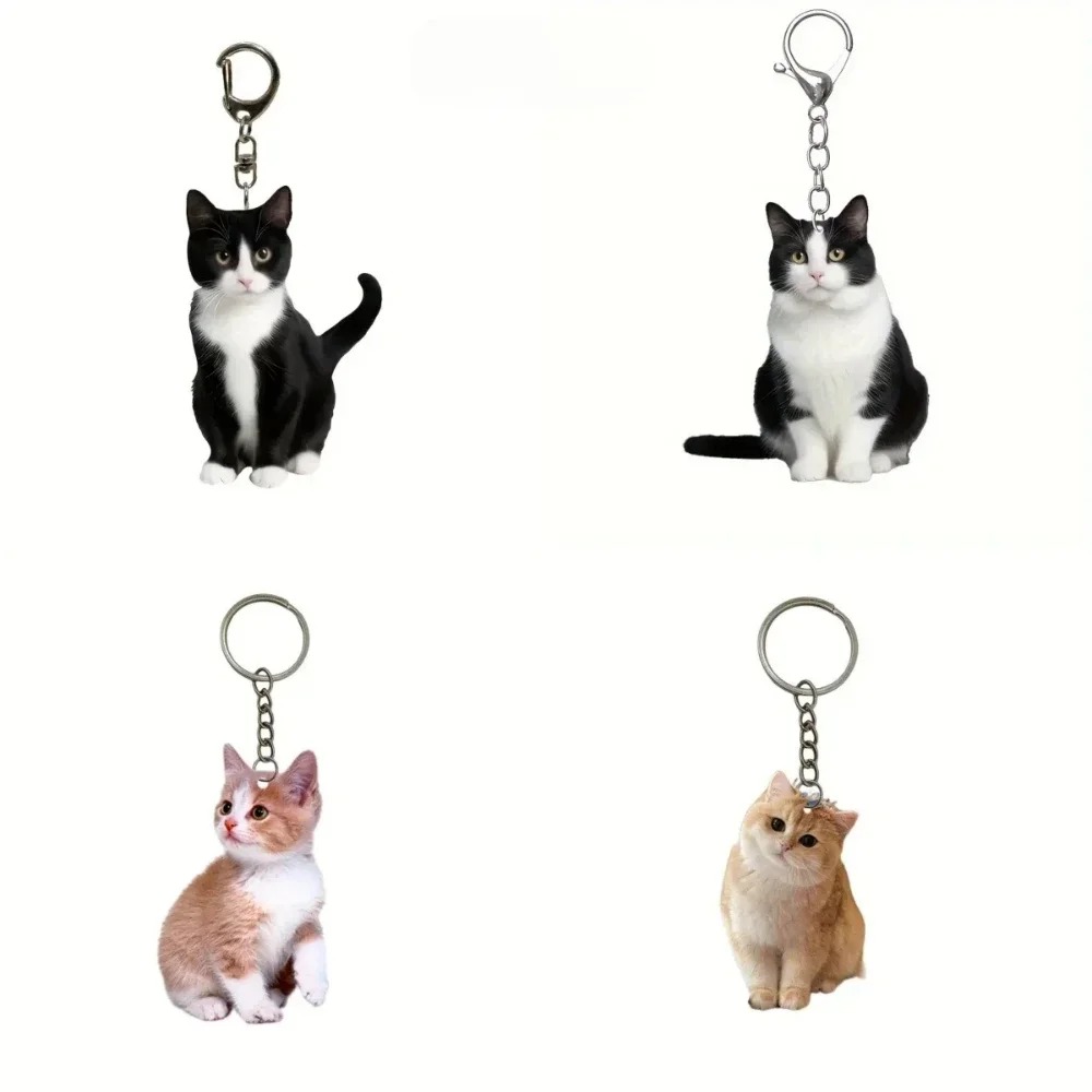Cute-Cat-Key-Chains-Lovely-Black-White-Cat-Acrylic-Pendant-Children ...