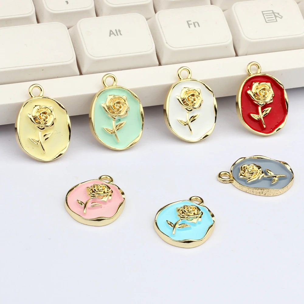 Zinc-Alloy-Charms-Pendant-Rose-Flowers-Enamel-Coin-Charms-10pcs-lot-For ...