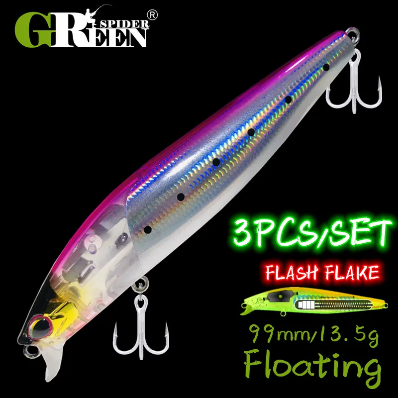 GREENSPIDER-3Pcs-set-99mm-13-5g-Long-Casting-Floating-Minnow-Lure ...