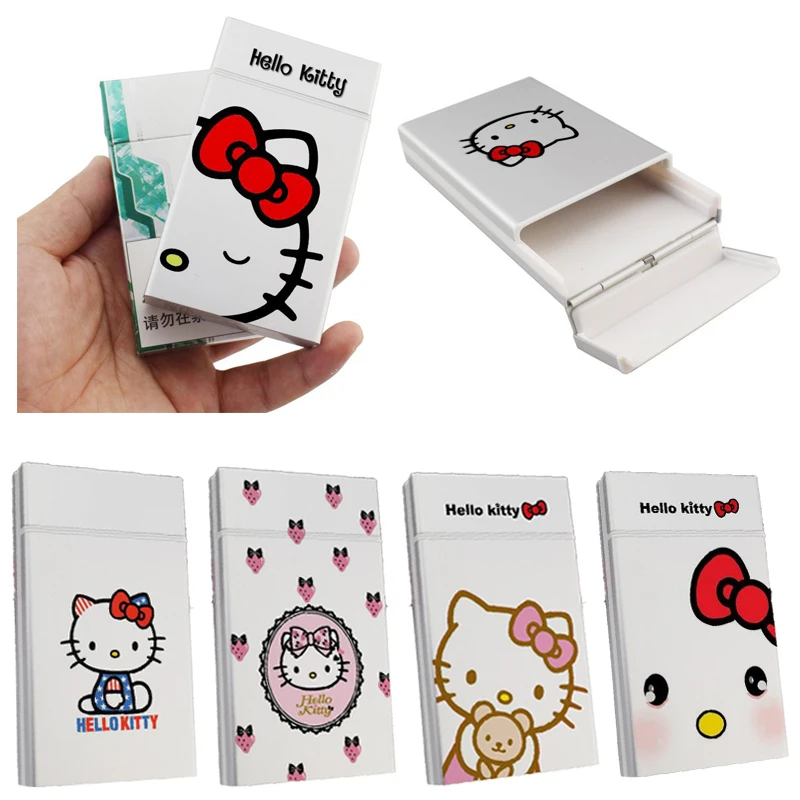 Kawaii Sanrioed Hellow Kittys Fine Cigarette Case Cartoon Metal Sliding ...