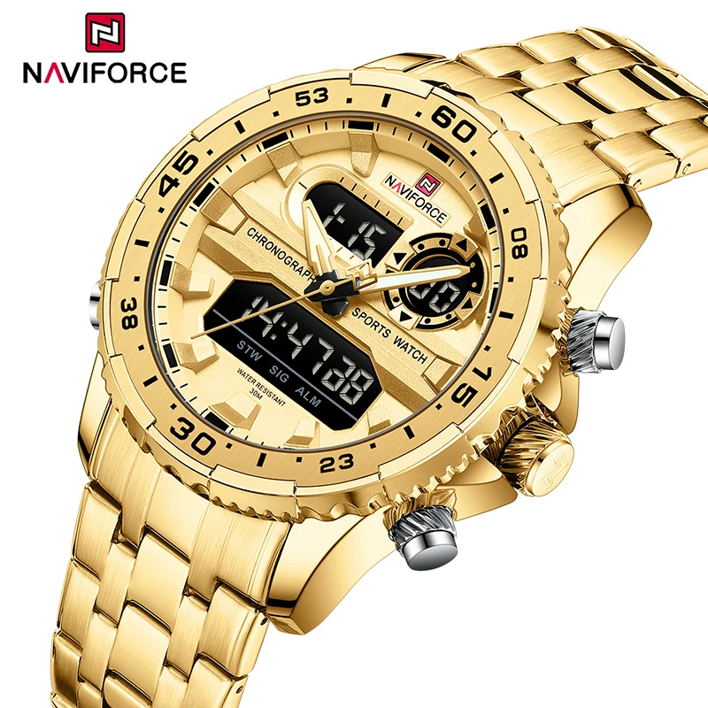 New-Style-NAVIFORCE-Men-s-Golden-Luxury-LCD-Digital-Wristwatches-Male ...