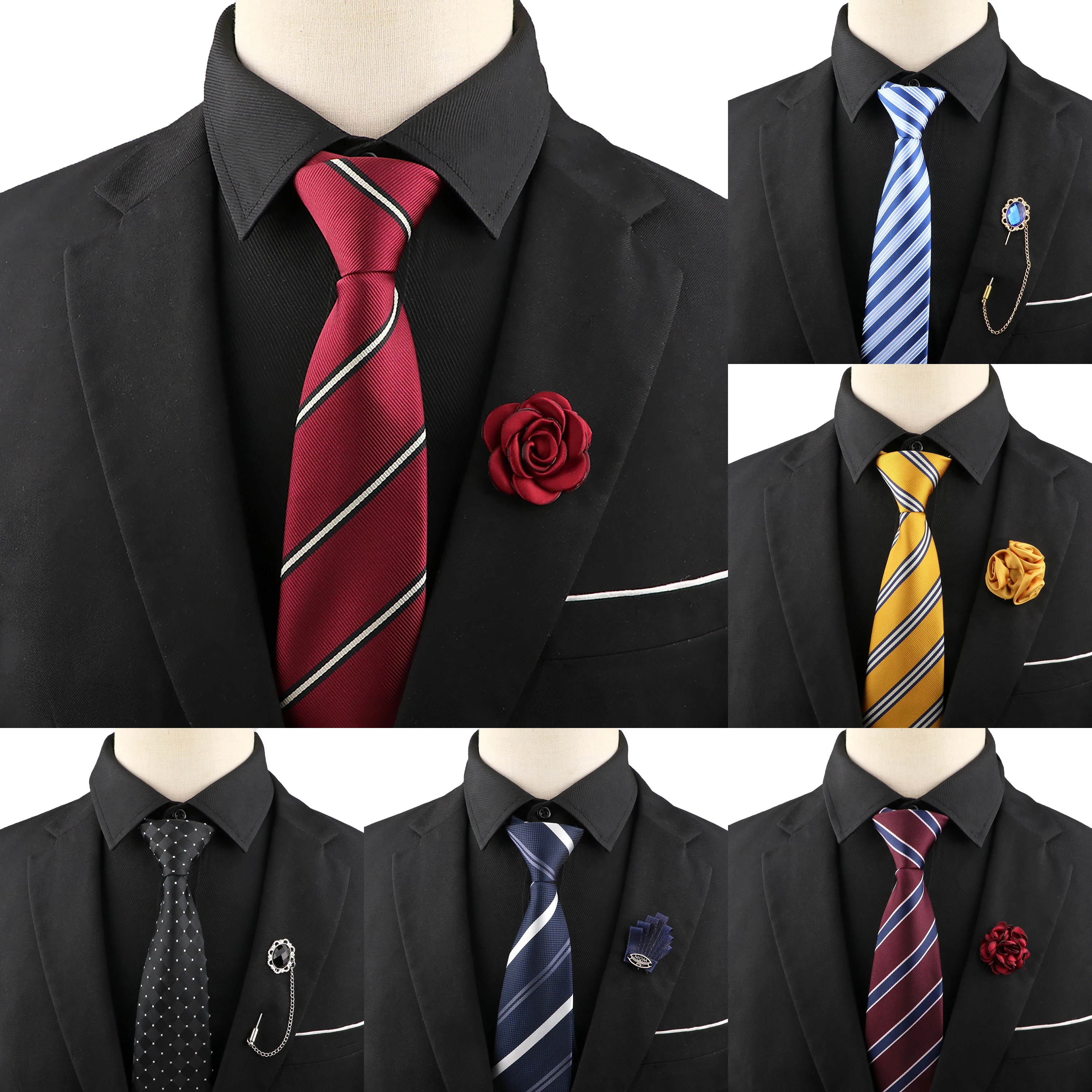Classic-Striped-Mens-Business-Zipper-Tie-Brooches-Set-Black-Blue-Red ...