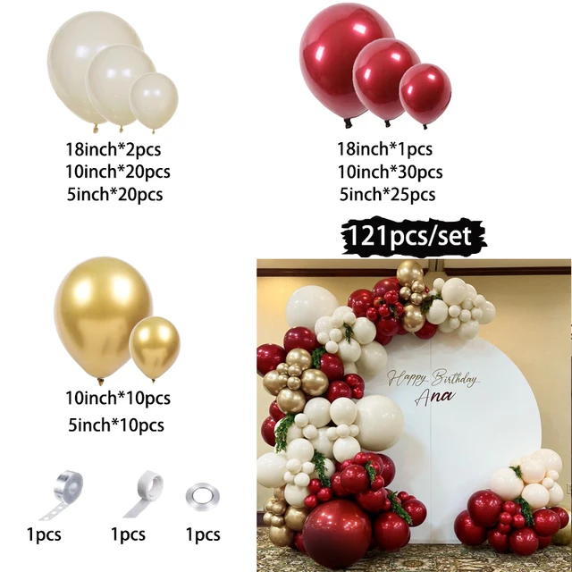 121Pcs Burgundy Wine Red Balloon Arch Garland Kit Chrome Gold Balloons ...