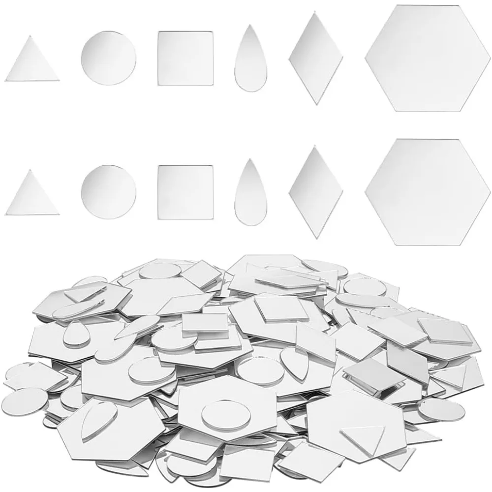 300pcs 6 Shapes Silver Mirrors for Crafts Self Adhesive Mirror Tiles ...