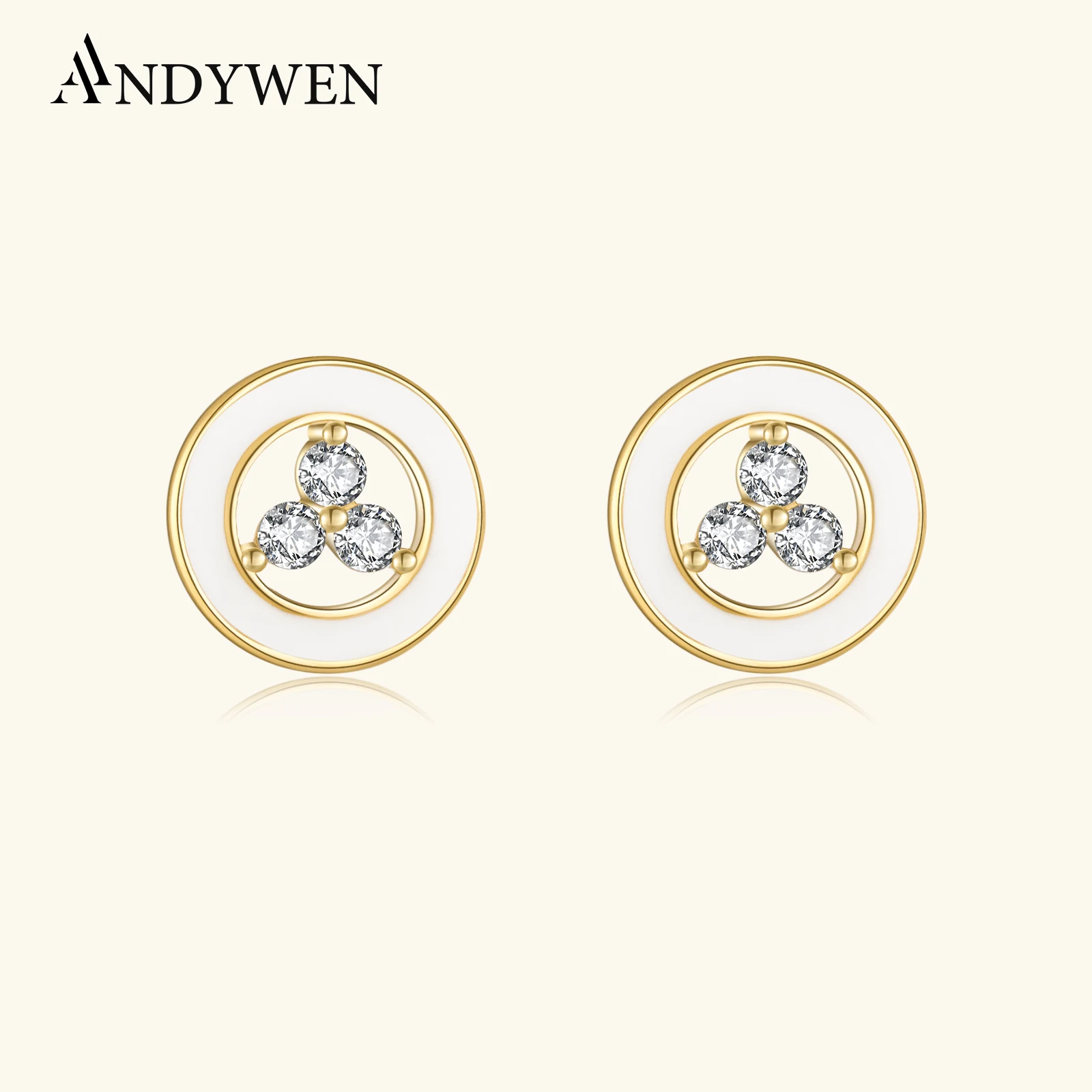 ANDYWEN 925 Sterling Silver 7mm Circle White Enamel Zircon Three Love ...