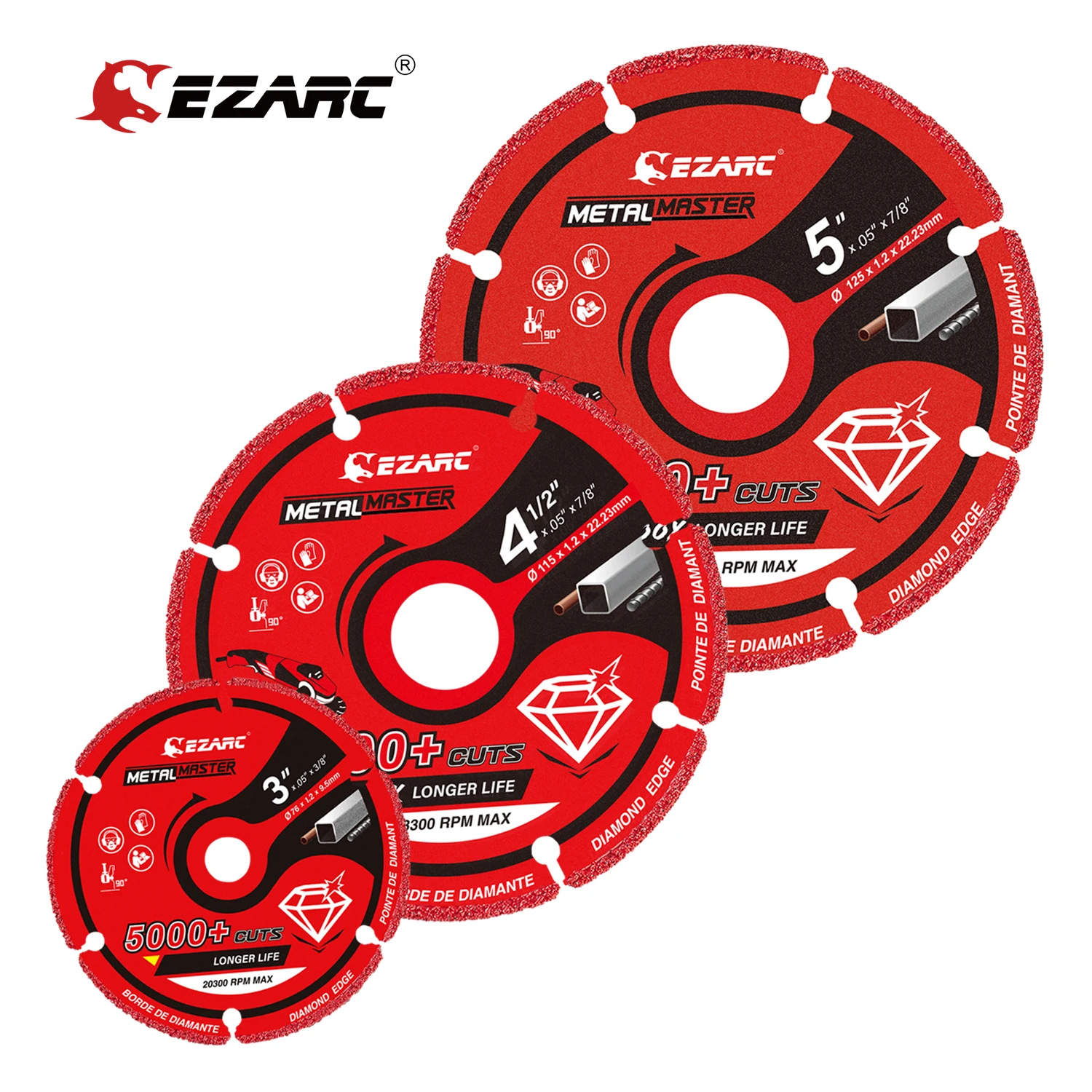 EZARC Diamond Cutting Wheel 3 x 3/8 Inch, 4 1/2 & 5 x 7/8 Inch for Metal, Cut Off Wheel with ...