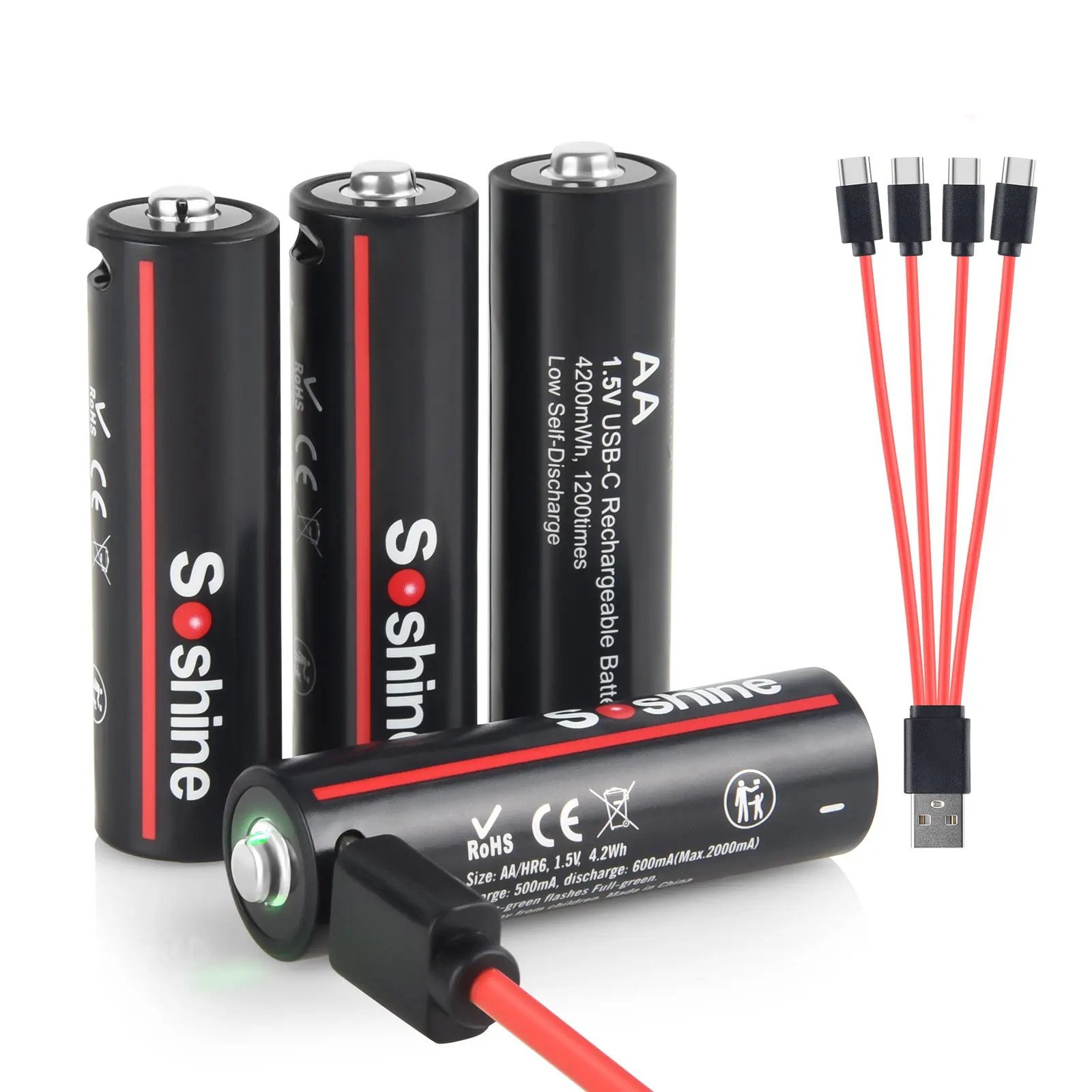 Soshine USB AA 4200mWh 1.5V Highest Capacity Rechargeable Battery aa ...