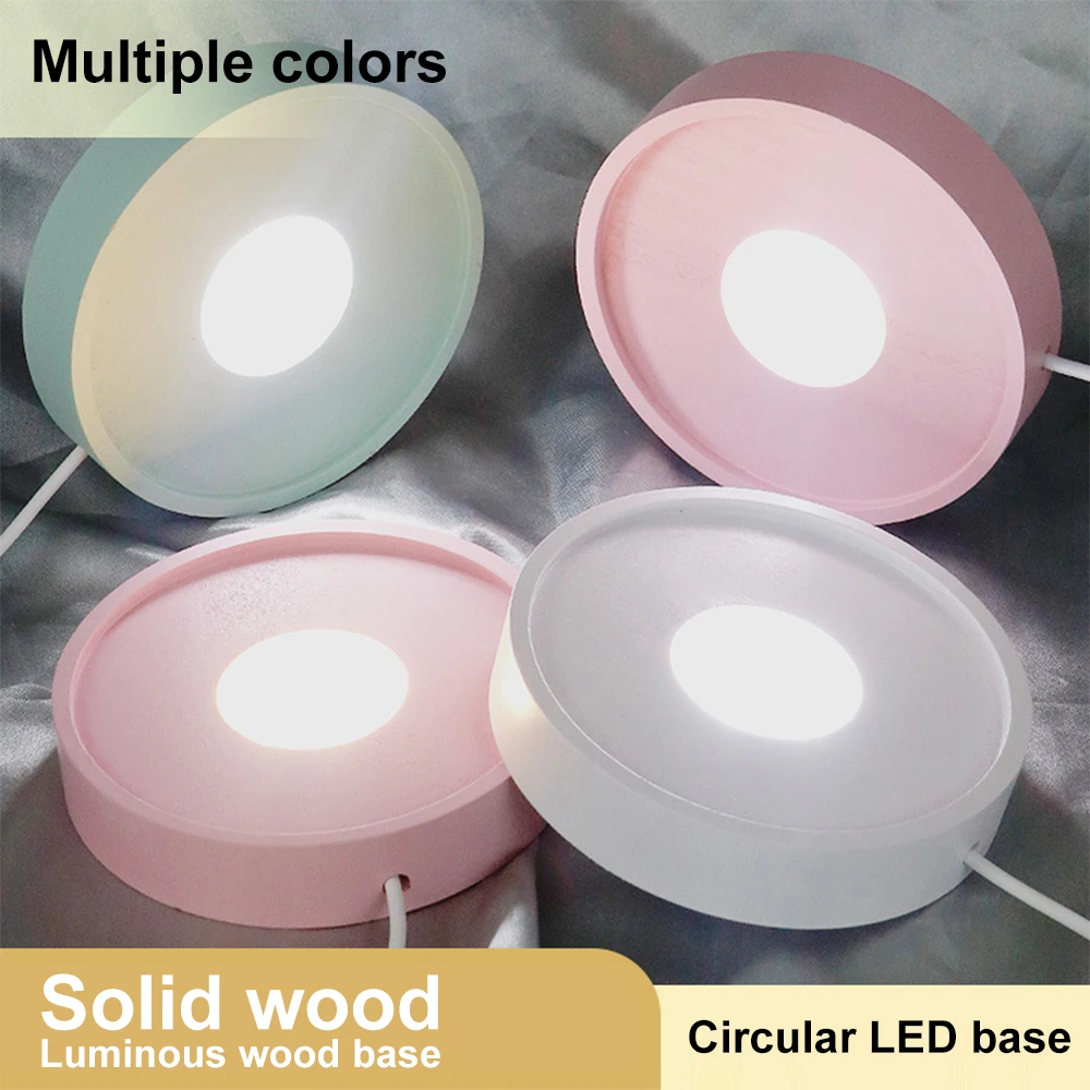 Wood Light Base USB Wooden LED Light Rotating Display Stand Lamp Holder ...