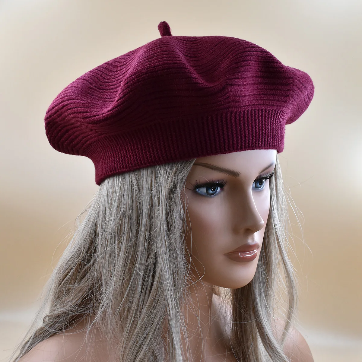 New Women wine red Berets Fashion Solid Color Cotton Knitted Berets ...