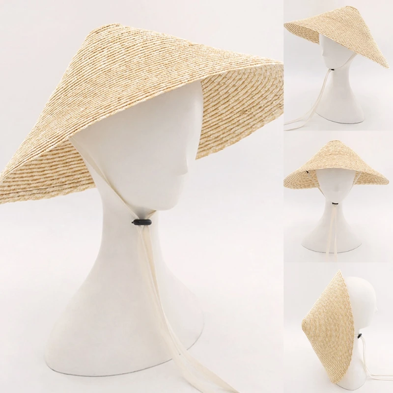 Straw-Hats-Cone-Handmade-Retro-Rain-Hat-Weave-Straw-Hat-Farmer-Fishing ...