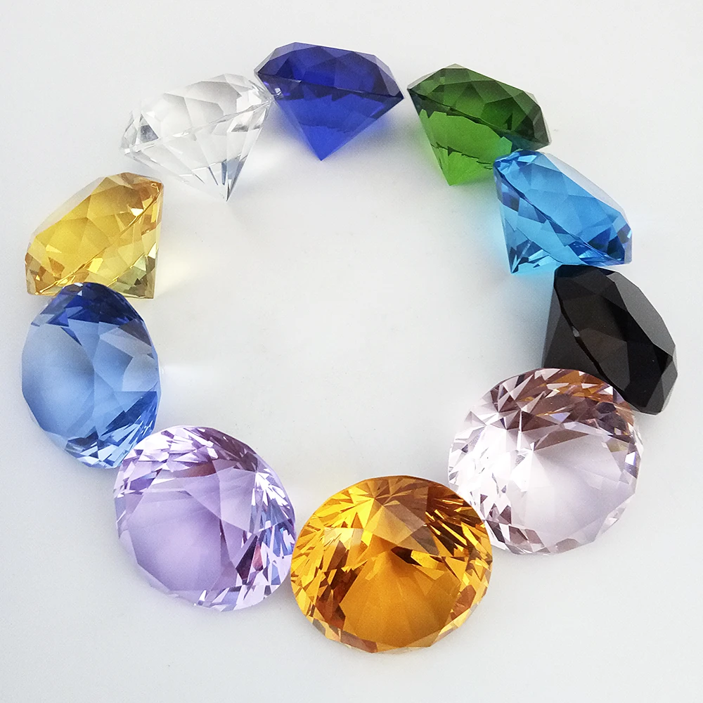 70mm-Colors-Cut-Glass-Giant-Crystal-Diamond-Shaped-Paperweight-Decor ...