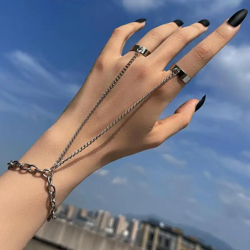 Punk-Finger-Wrist-Chains-Rings-Bracelet-For-Women-Men-Adjustable-Couple ...