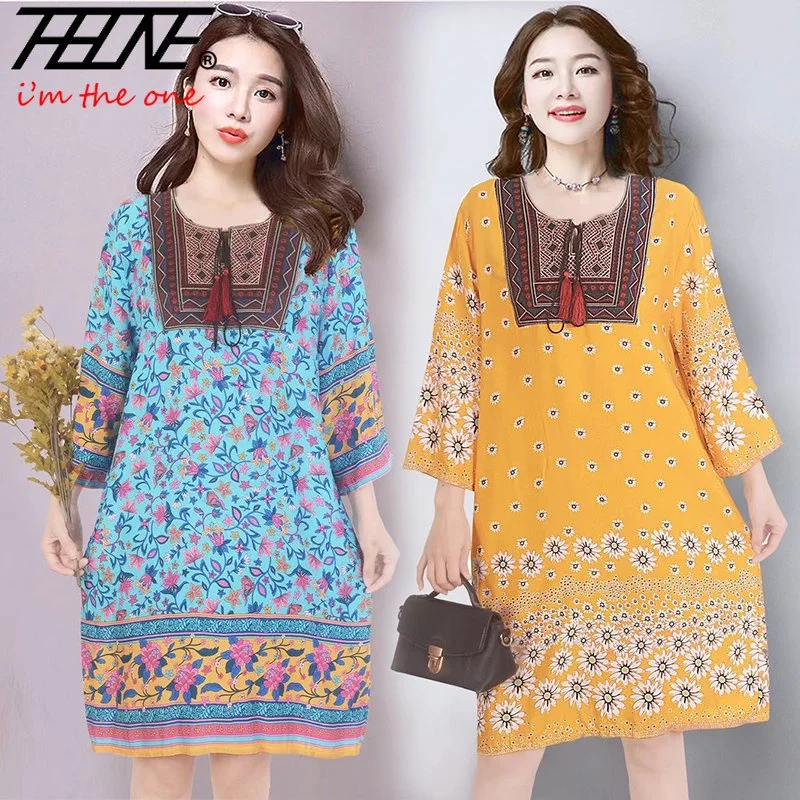 Indian Short Dress Women Midi Print Floral Casual Oversize Bohemian ...