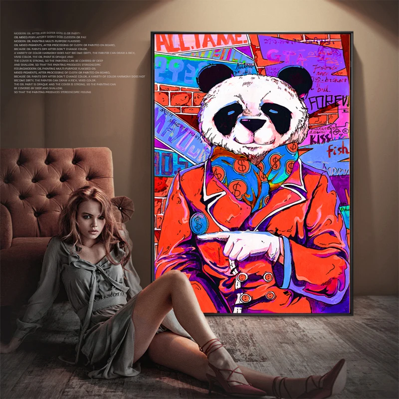 벽 인테리어 팝아트 그림 유화 벽장식 인테리어 왕 아트 Graffit 옐로우 블루 팬더 재미 있은 미소 얼굴 그림 손가락 캔버스