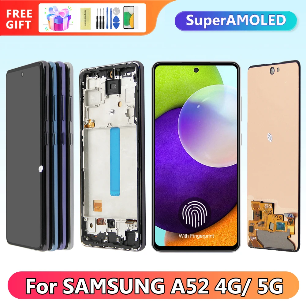Pantalla Super AMOLED para Samsung Galaxy A52, 4G, A525F, pantalla táctil digital con marco para ...