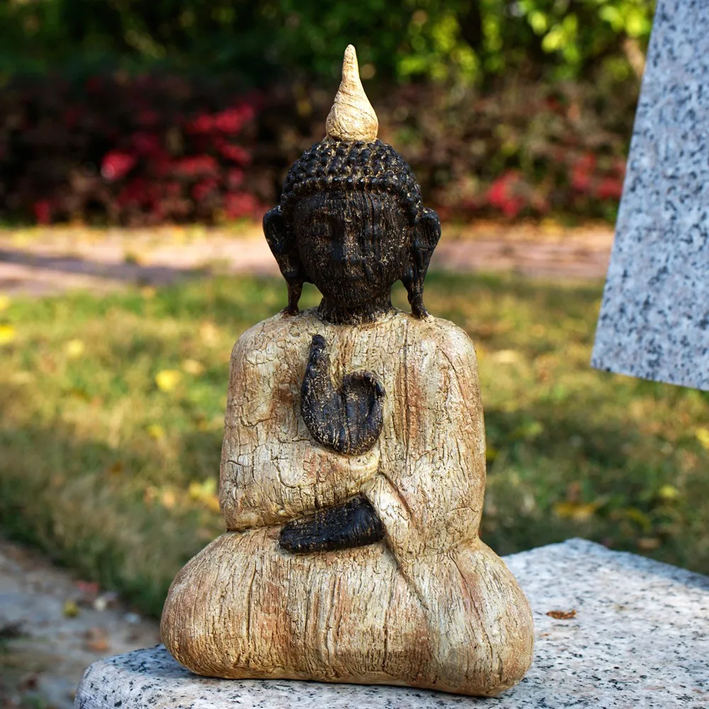 Vilead 25cm Resin Weathered Wood Buddha Statues Garden Yard Patio ...