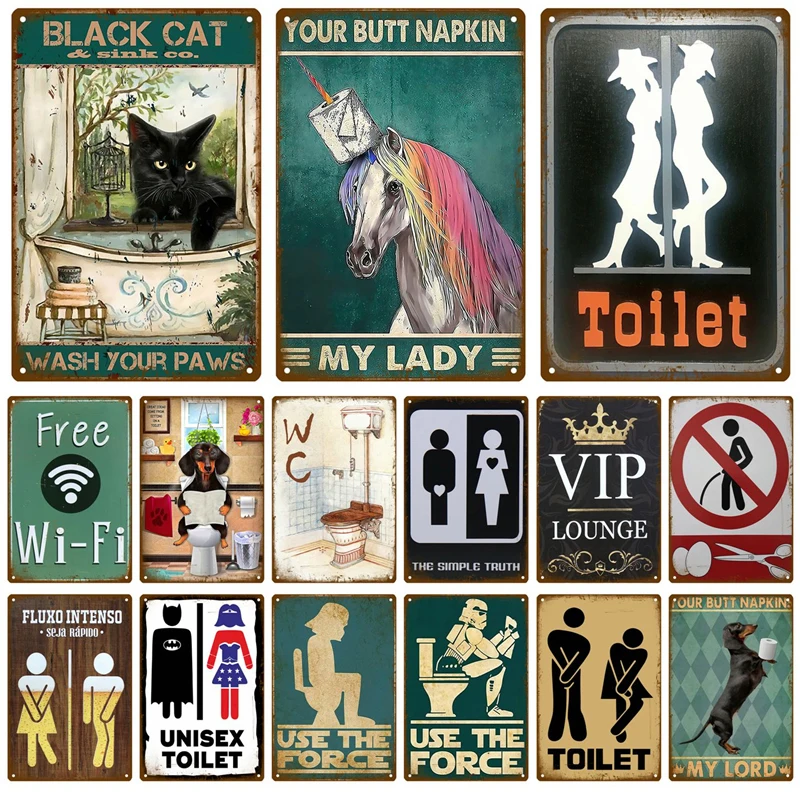 Vintage-Metal-Sign-Home-Funny-Decor-Toilet-Tin-Sign-WC-Lavatory ...