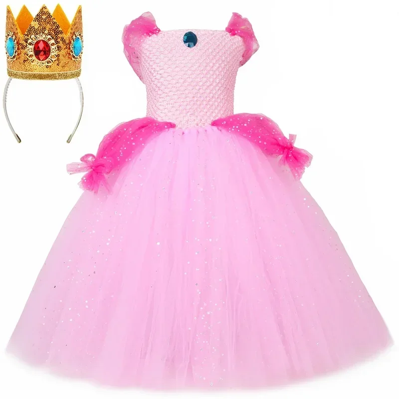 Vestido de tutú de princesa Peach para niñas, vestidos de tul para ...