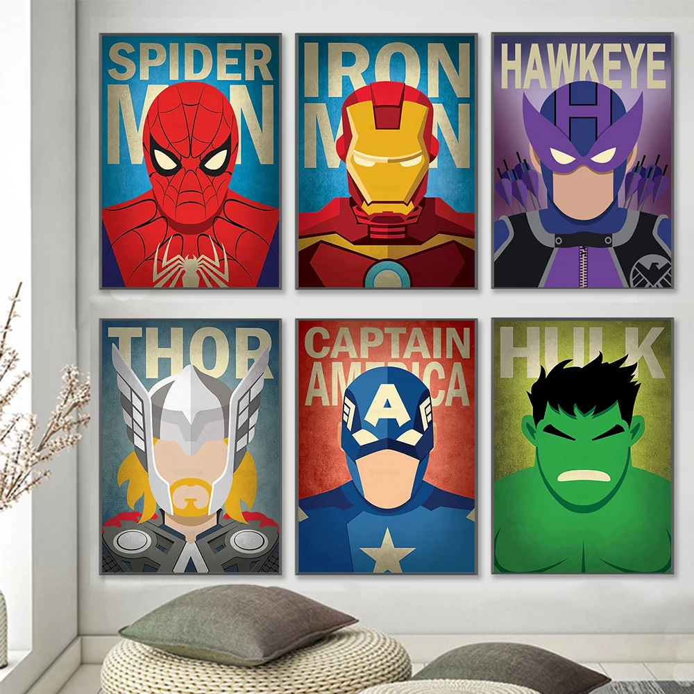 MINISO-Marvel-Movie-Avengers-Vintage-Canvas-Posters-Spiderman-Iron-Man ...