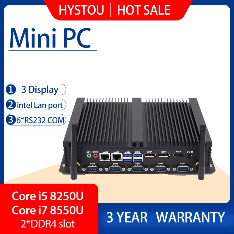 HYSTOU Fanless Mini Industrial PC H4 Core i5-8250U and i7-8550U Quad Core Processor Type-c SIM ...