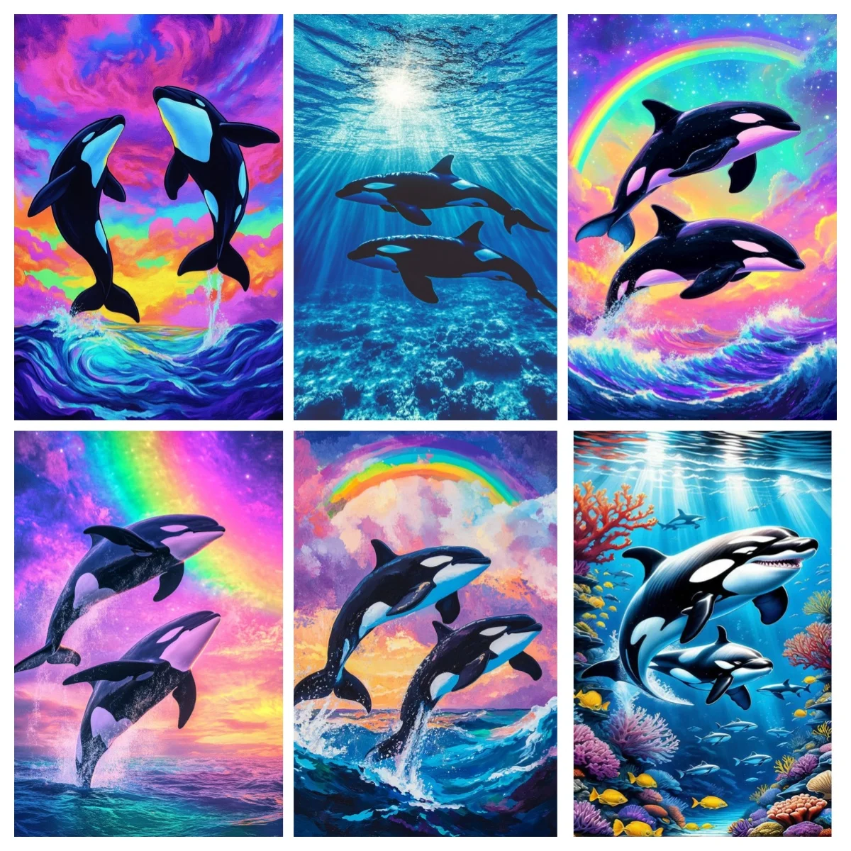 Orcas Killer Whales 5D DIY Diamond Painting Kit Craft , Marine Nature ...