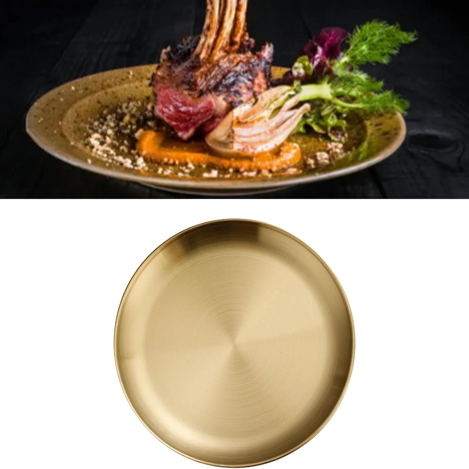 Gold-Stainless-Steel-Plate-Round-Metal-Dinner-Plates-Reusable-Kitchen ...