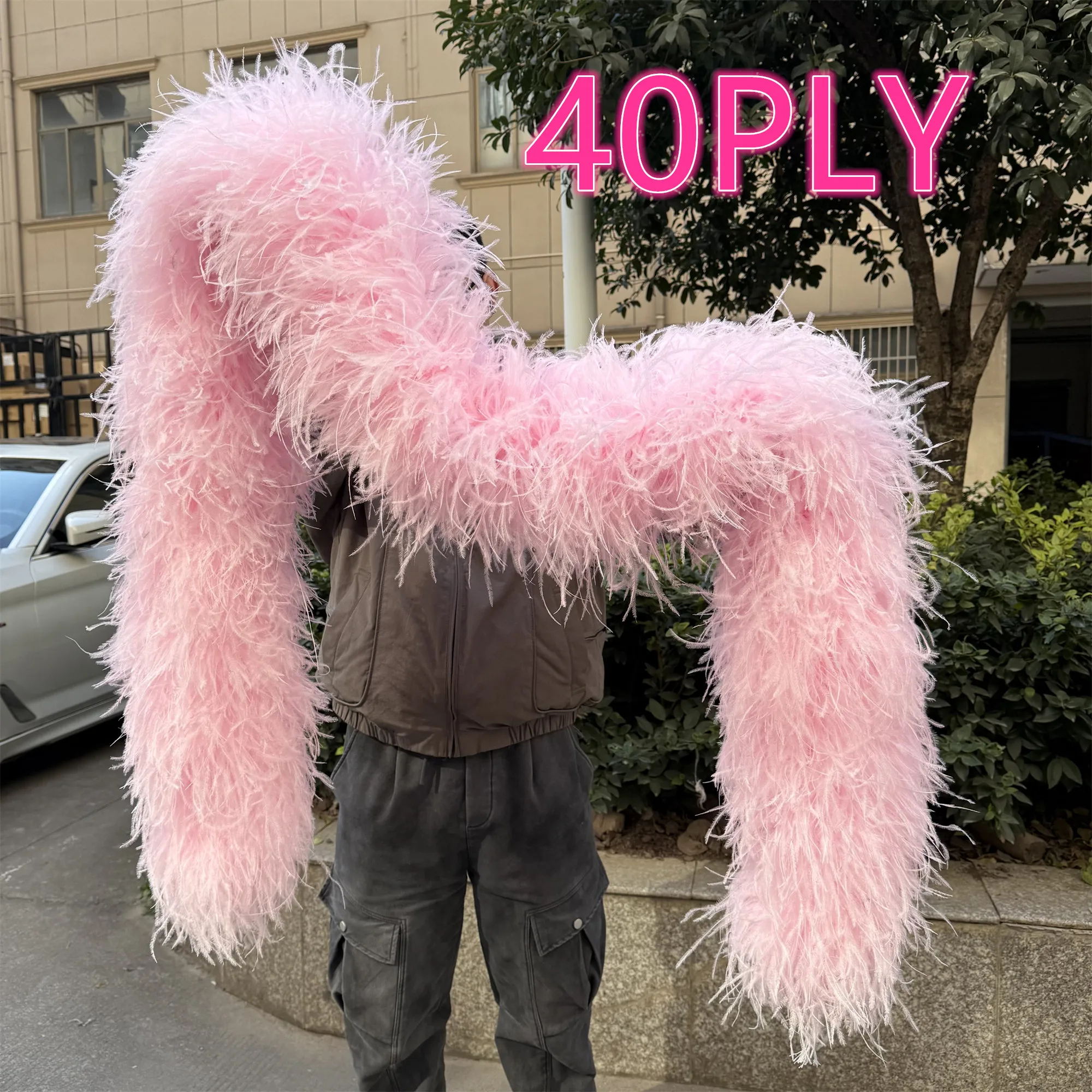 2-40 PLY Fluffy Ostrich Feather Boa 2M Thick Feather Scarf Fashion Ball ...