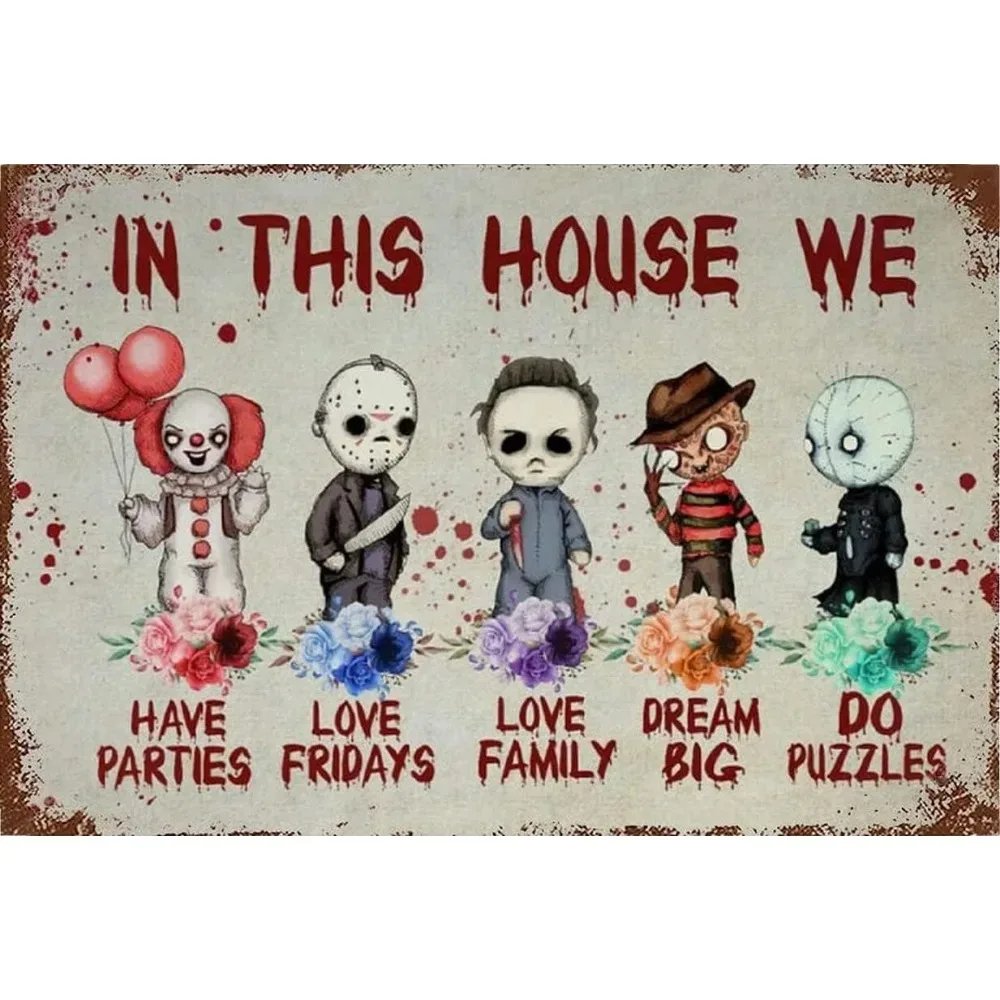 VITASTYLE Halloween Metal Tin Sign - Horror Movie Wall Decor for Home ...