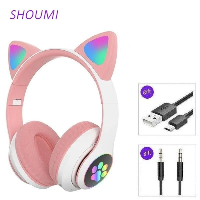 New RGB Cat Ear Headphones Bluetooth 5.0 Bass Noise Cancelling Adults ...