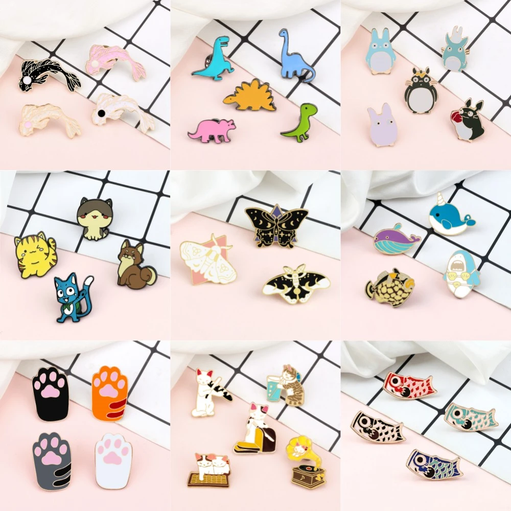 3 5Pcs/Set Lovely Animals Insect Brooch Cartoon Cats Claw Butterfly ...