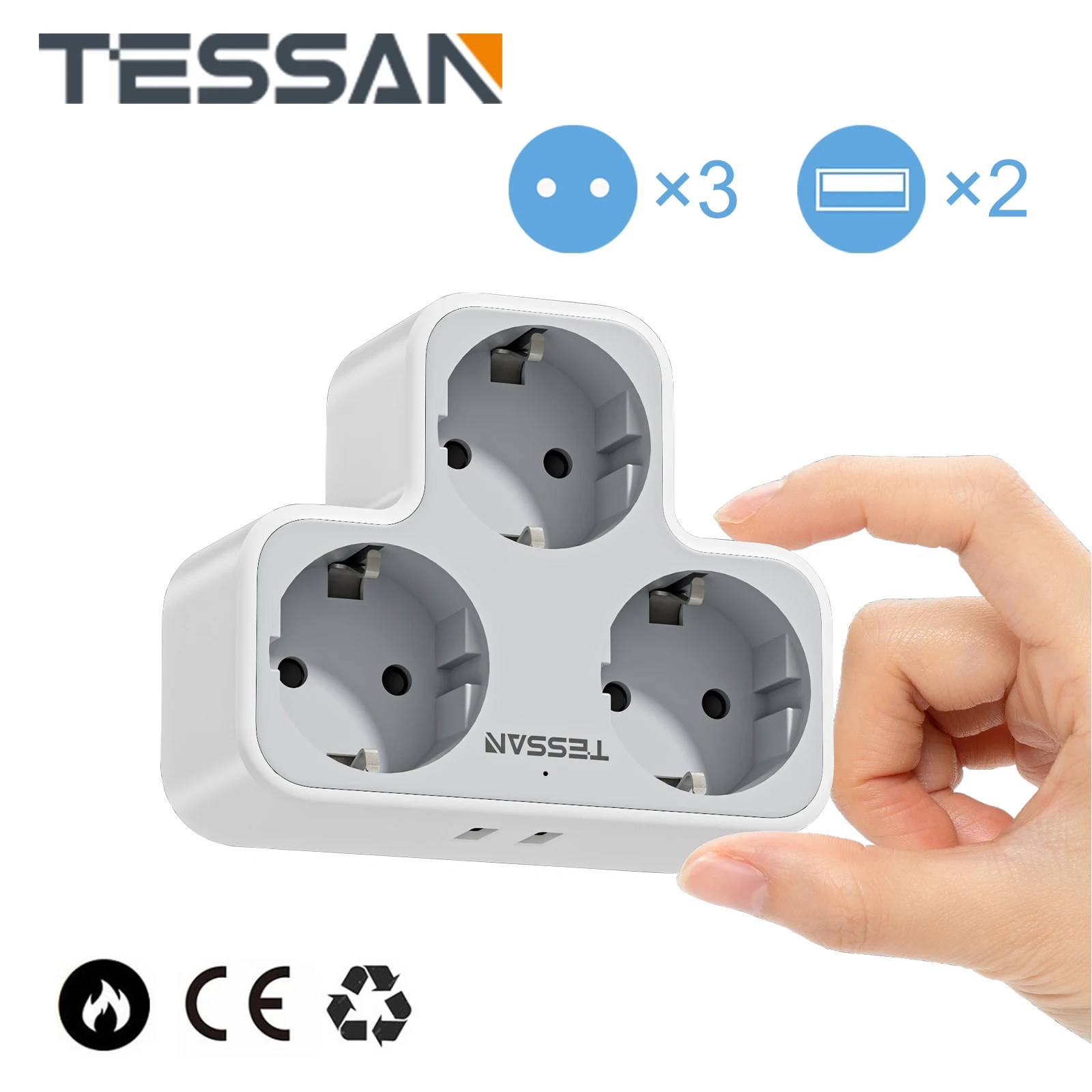 TESSAN Multiple Socket Power Strip with 3 AC Outlets & 2 USB Charging ...