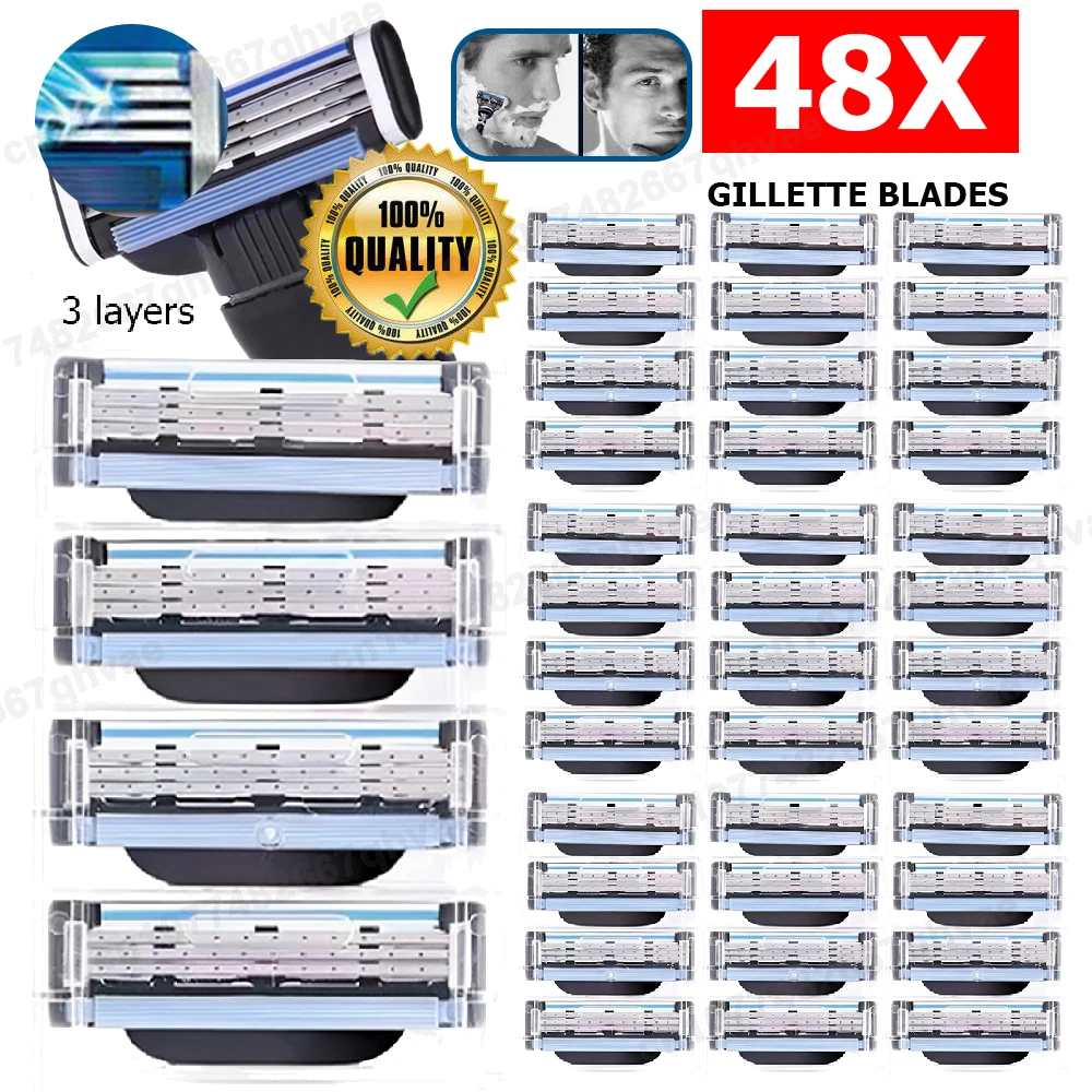 8-48PCS-Stainless-Steel-Blade-Sharp-3-Layer-Men-s-Classic-Razor-Blade ...