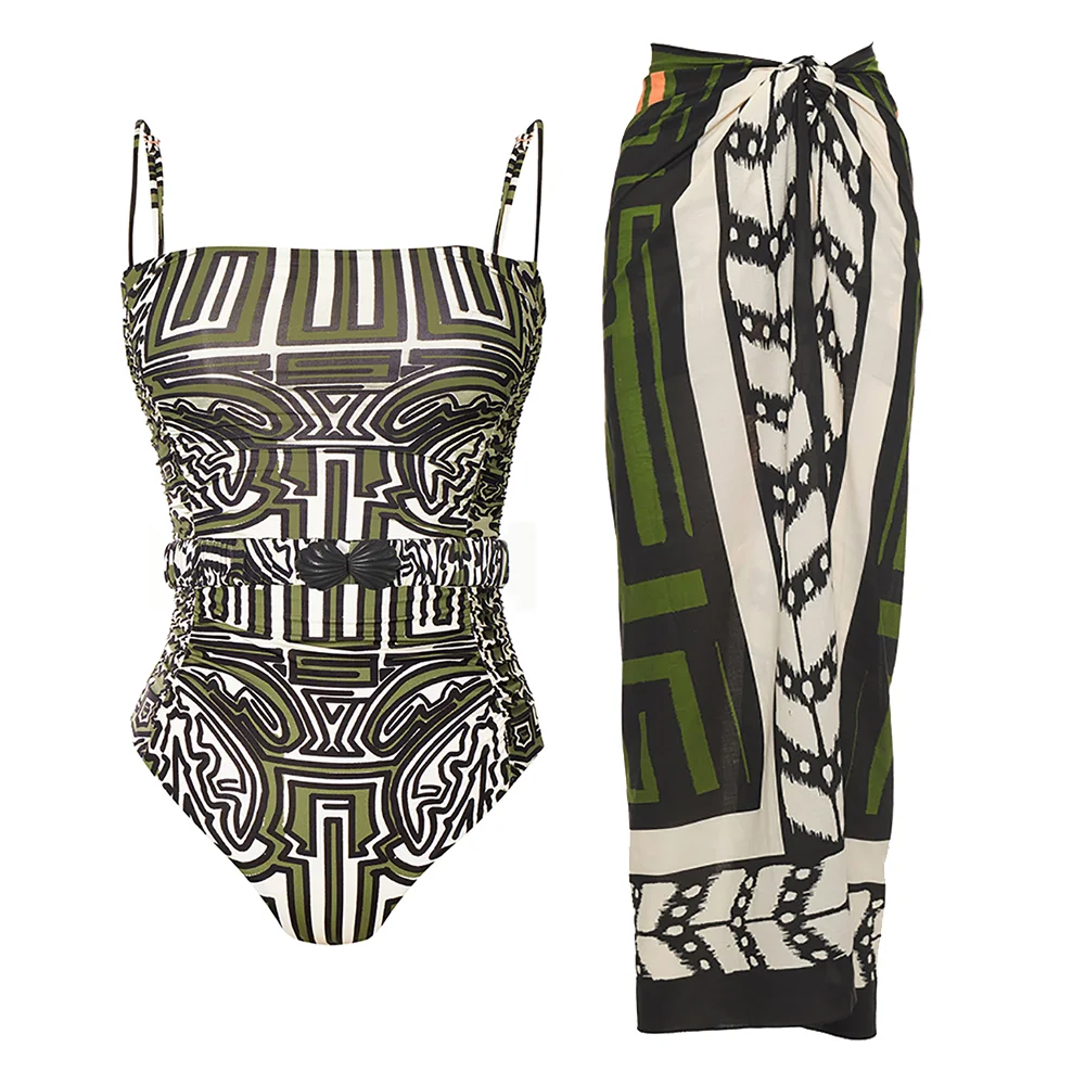 Printed Sling One Piece Micro Bikini Sexy Slim Pool Swimsuit And