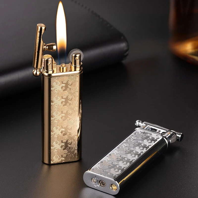 Metal-Ultra-Thin-Relief-Texture-Open-Fire-Inflatable-Lighter-Classic ...