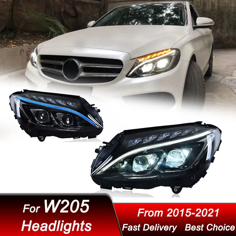 Car Headlights For Mercedes-Benz C class W205 2015-2021 US EU Version ...