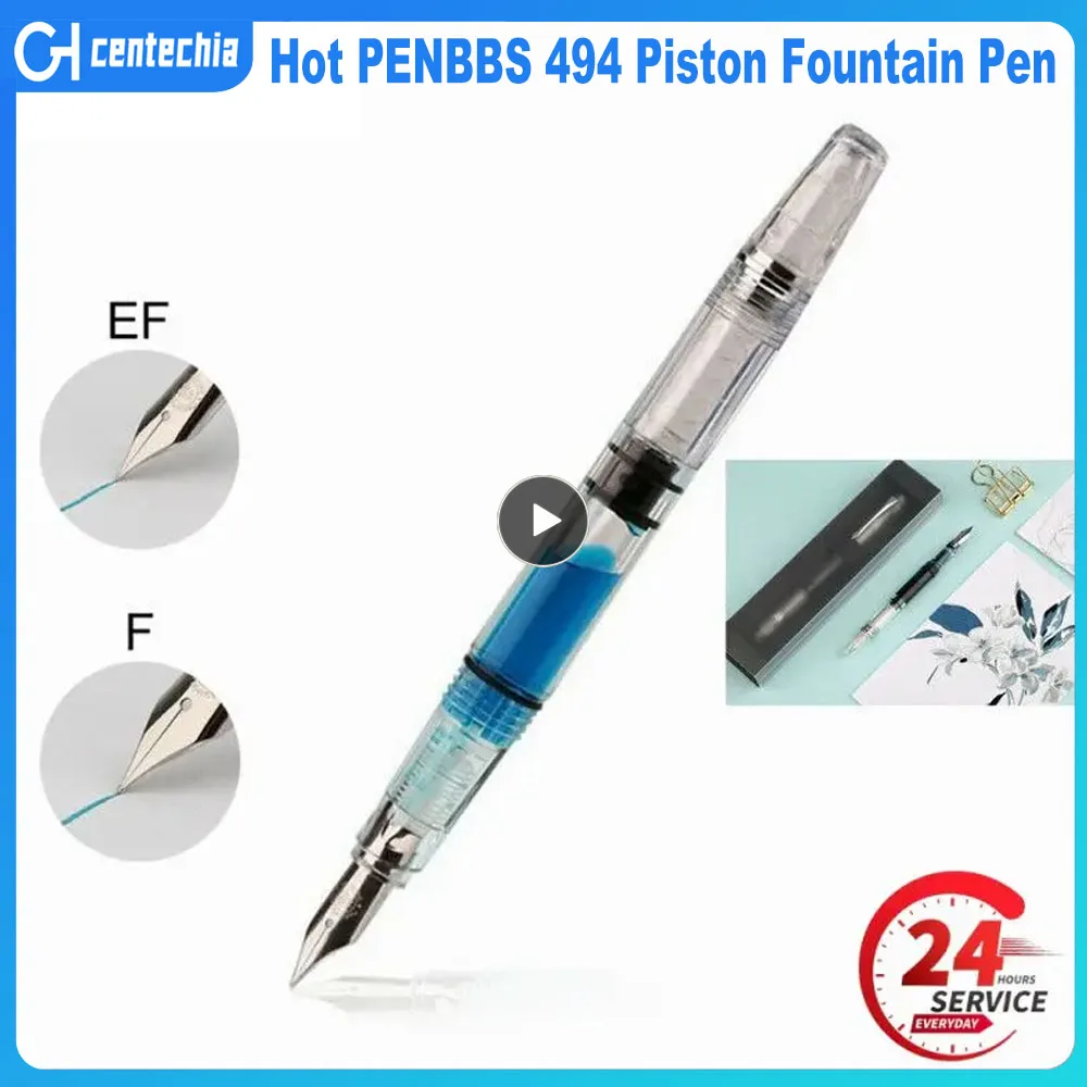 1-2PCS-Hot-PENBBS-494-Piston-Fountain-Pen-Resin-Transparent-Clear-EF-F ...