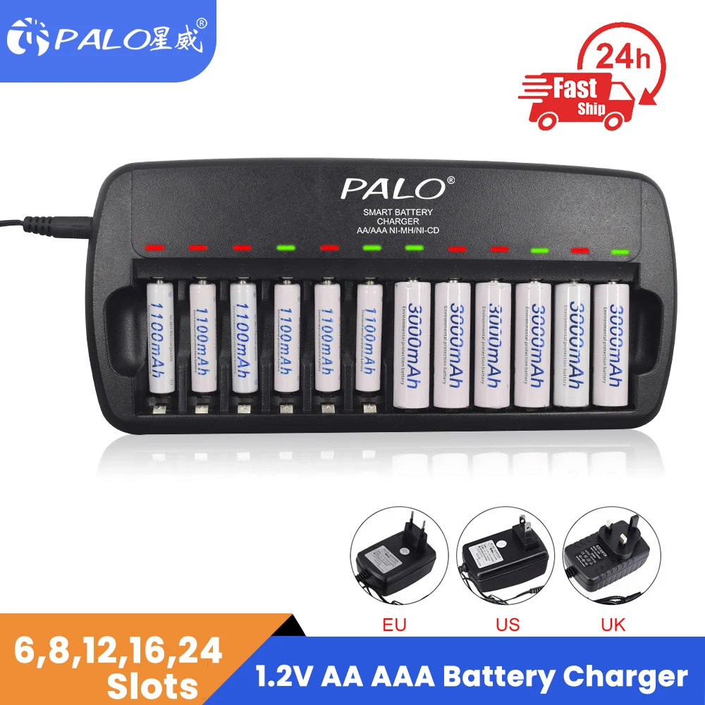 6/8/12/16/24 Slot Fast Smart Charger LED display Intelligent Battery ...