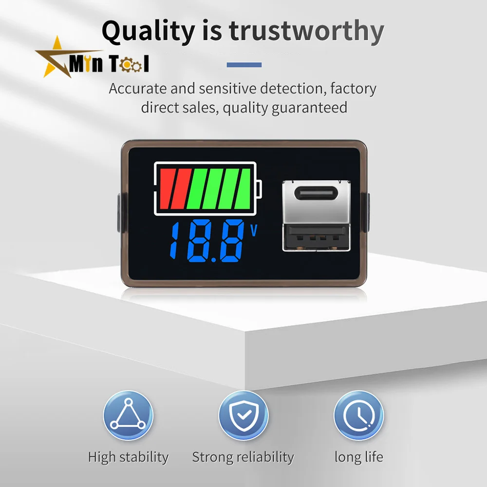 Type-c USB DC8-100V 4829 Car Battery Voltmeter Charge Level Indicator ...