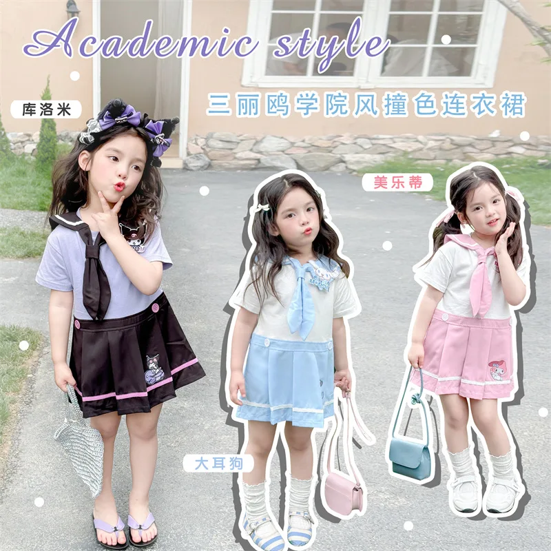 Kawaii-Kuromi-My-Melody-Cinnamoroll-Preppy-Style-Contrast-Pleated-Dress ...