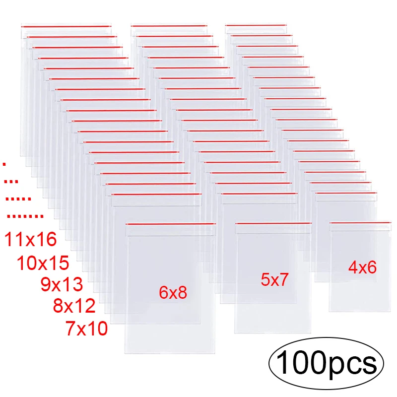 100pcs Transparent Plastic Bags Reusable Selaing Zip Bag PE Thicken ...