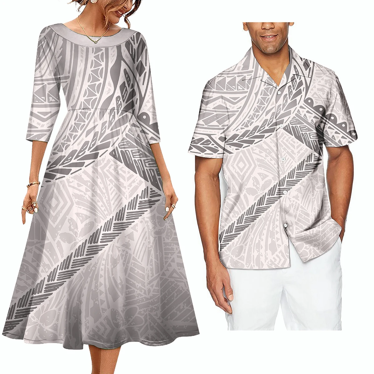 Tapa-Flower-Women-Dress-Men-Aloha-Shirts-Custom-Couple-Sets-Polynesian ...