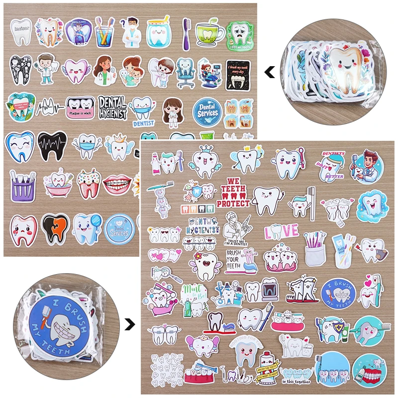 50pcs Tooth Fairy Paper Sticker Cute Cartoon Tooth Shape Stickers Label ...