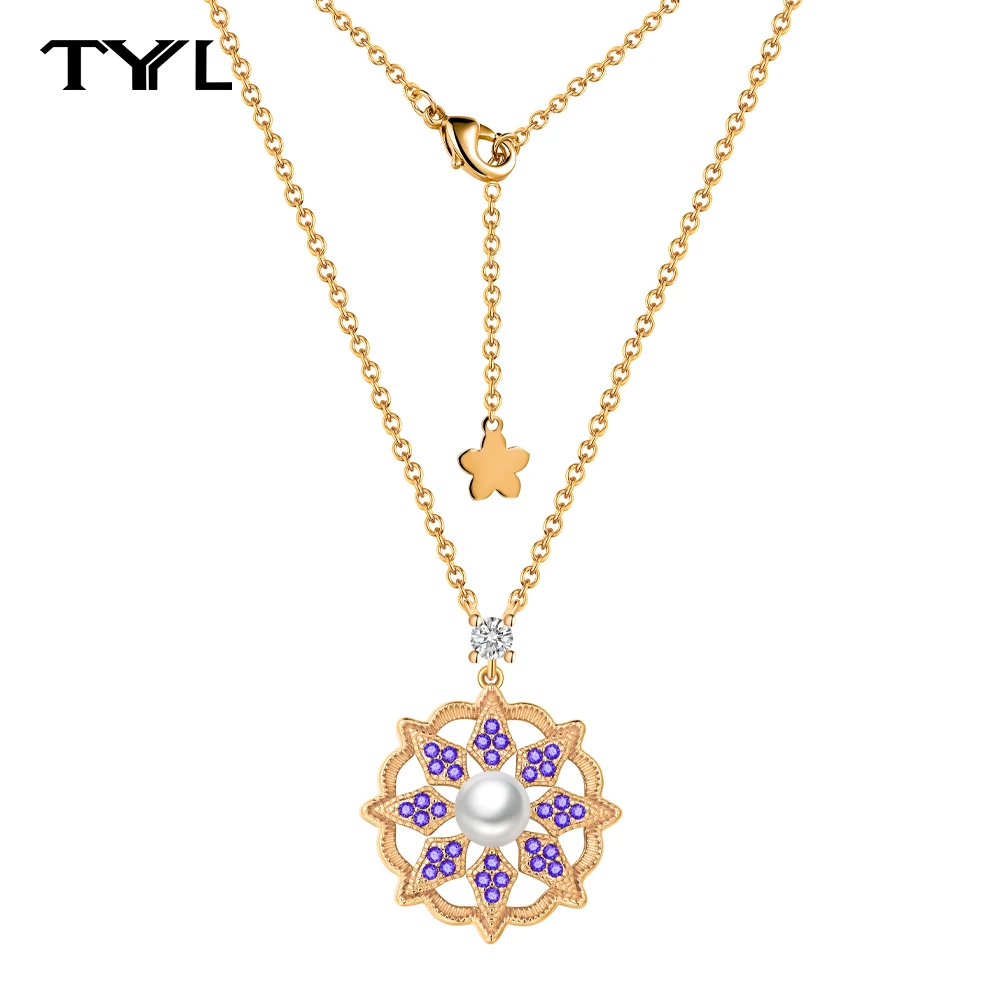 TYYL-Gold-Color-Plated-Pearl-Necklace-Zirconia-Pendant-Brass-Copper ...